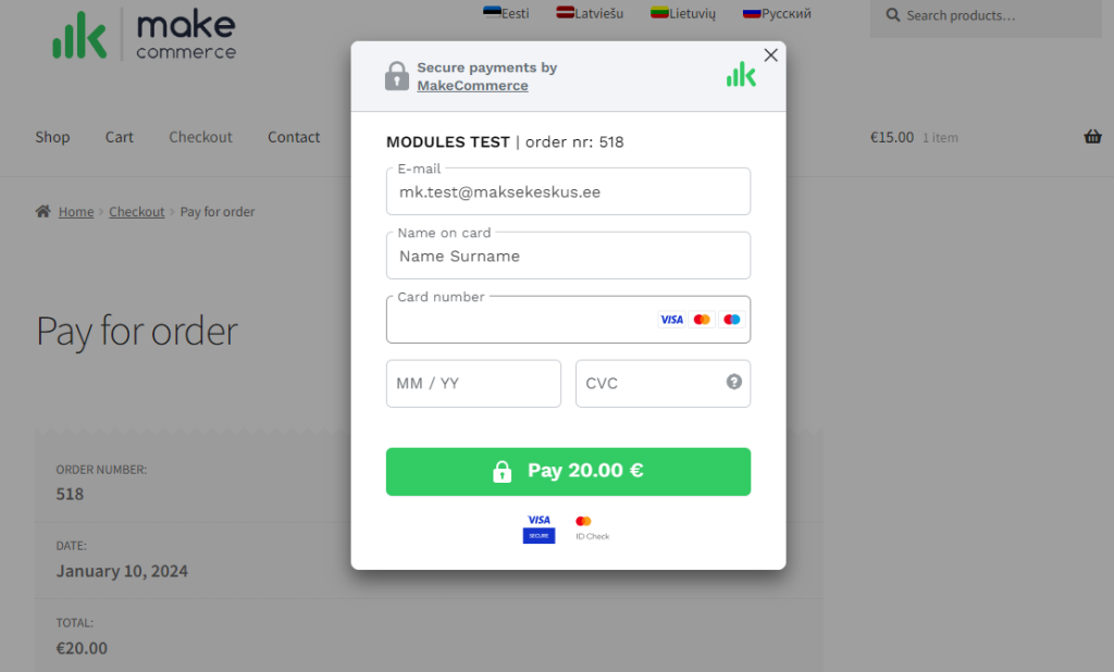 One-time Card Payments - MakeCommerce